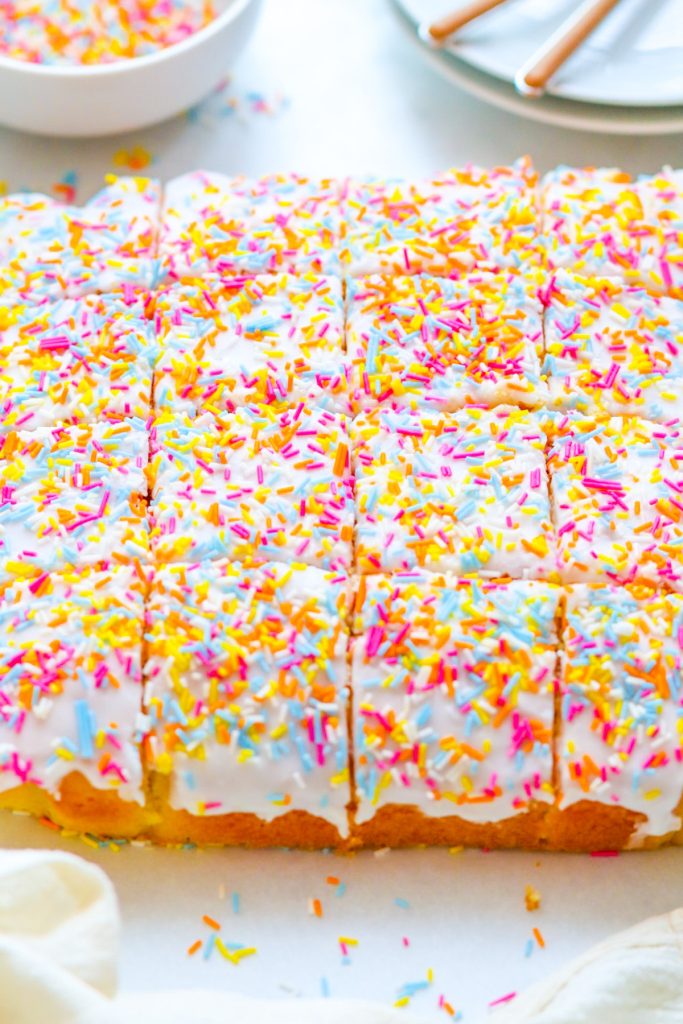 Old School Cake (Sprinkle Sponge Tray Bake) - My Morning Mocha